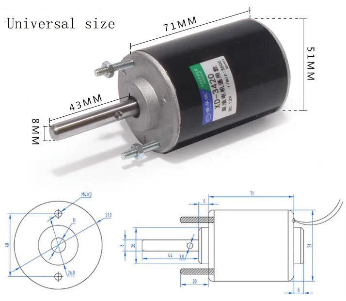 XD-3420 DC Motor - High Speed, Silent, and Versatile