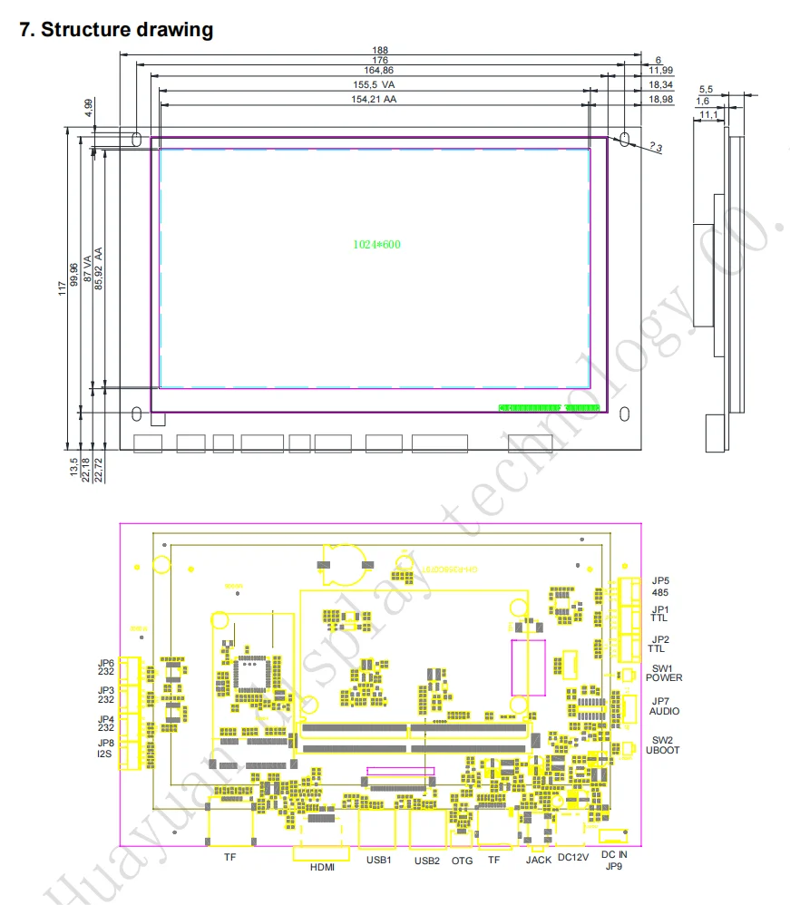 7 인치 안드로이드 시스템 TTL/COMS, RS232/RS485 1024x600 TFT LCD 디스플레이 CTP| Alibaba.com