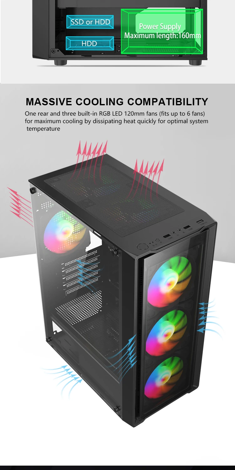 305-3 Glass Gaming Case - Stylish & Functional Desktop