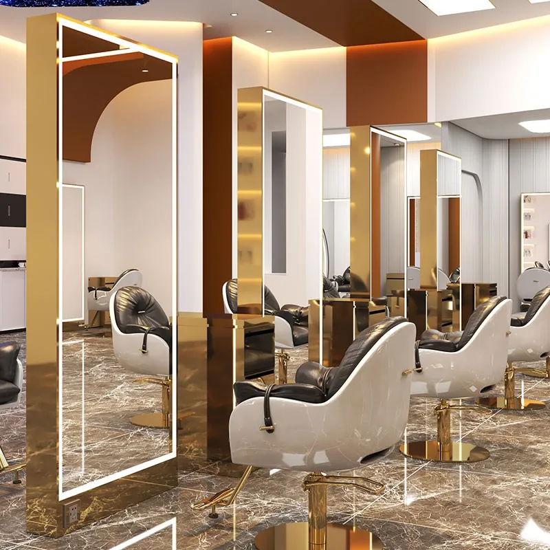 Professional Double-Sided Barber Mirror Station for Beauty Salons