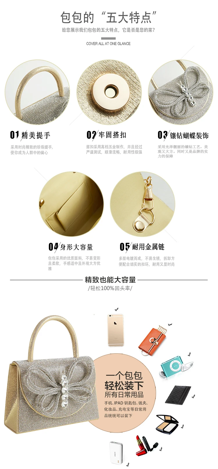 Fashion Wedding Dress Evening Bag Rhinestone Bow Handbag Party Small ...