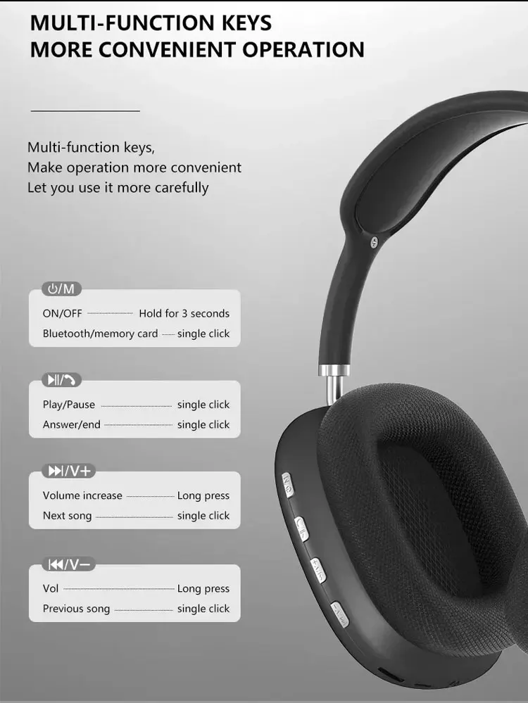 P9 Pro Max Wireless Bt Headphones Promax Noise Canceling Casque Sans ...