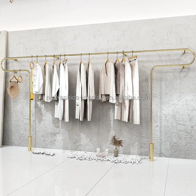 Boutique Garment Shop Display Stainless Steel Gold Wall Mounted Clothes ...