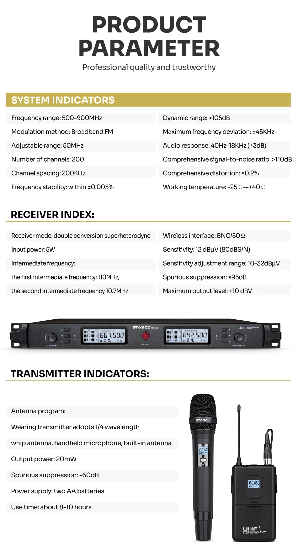 ST-970 Professional Wireless Mic Dual Channel Handheld Long Range ...