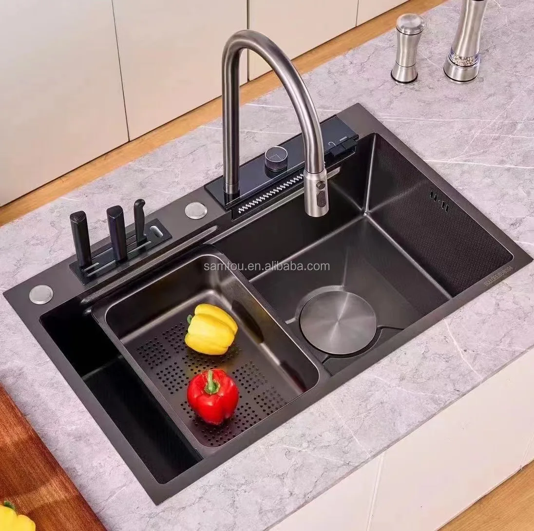 SamTou Digital Waterfall Kitchen Sink - 304 Stainless Steel Undermount ...