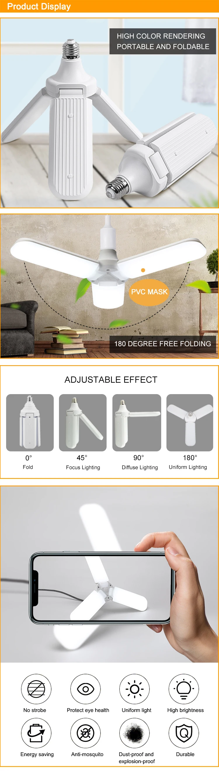 New Launched Foldable Fan Blade Led Light Bulb 24w 36w 45w 50w 60w ...