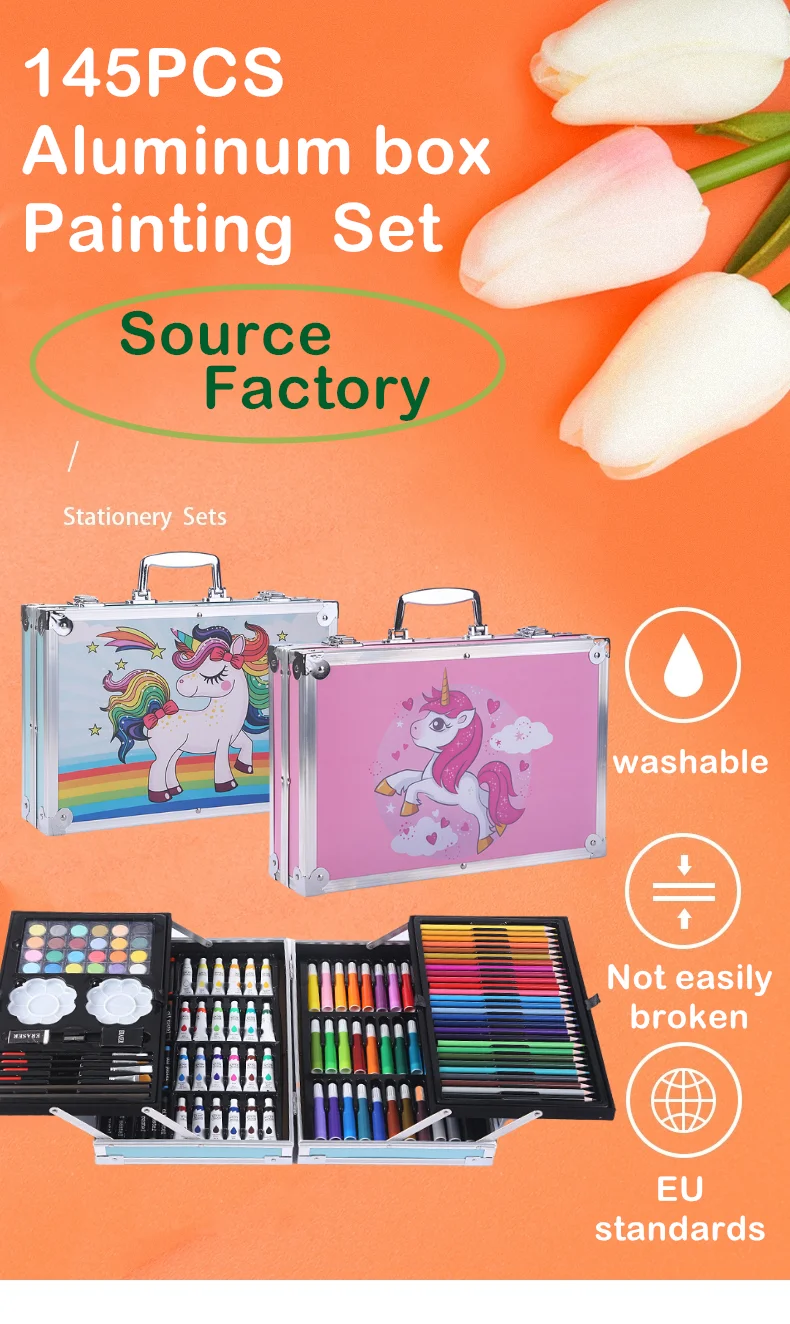 145 PCS Aluminum Box Painting Set Double Layer Stationery Acrylic Paint ...