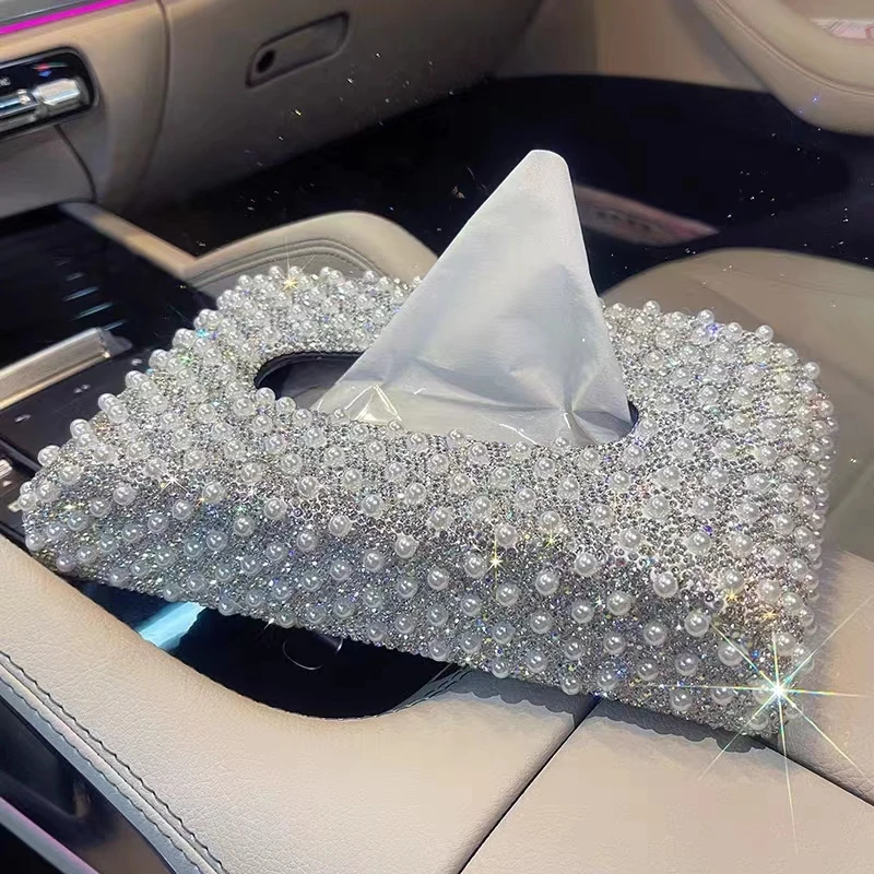 Luxury Car Tissue Box Bling Rhinestone Gem Diamond Leather Car Tissue ...