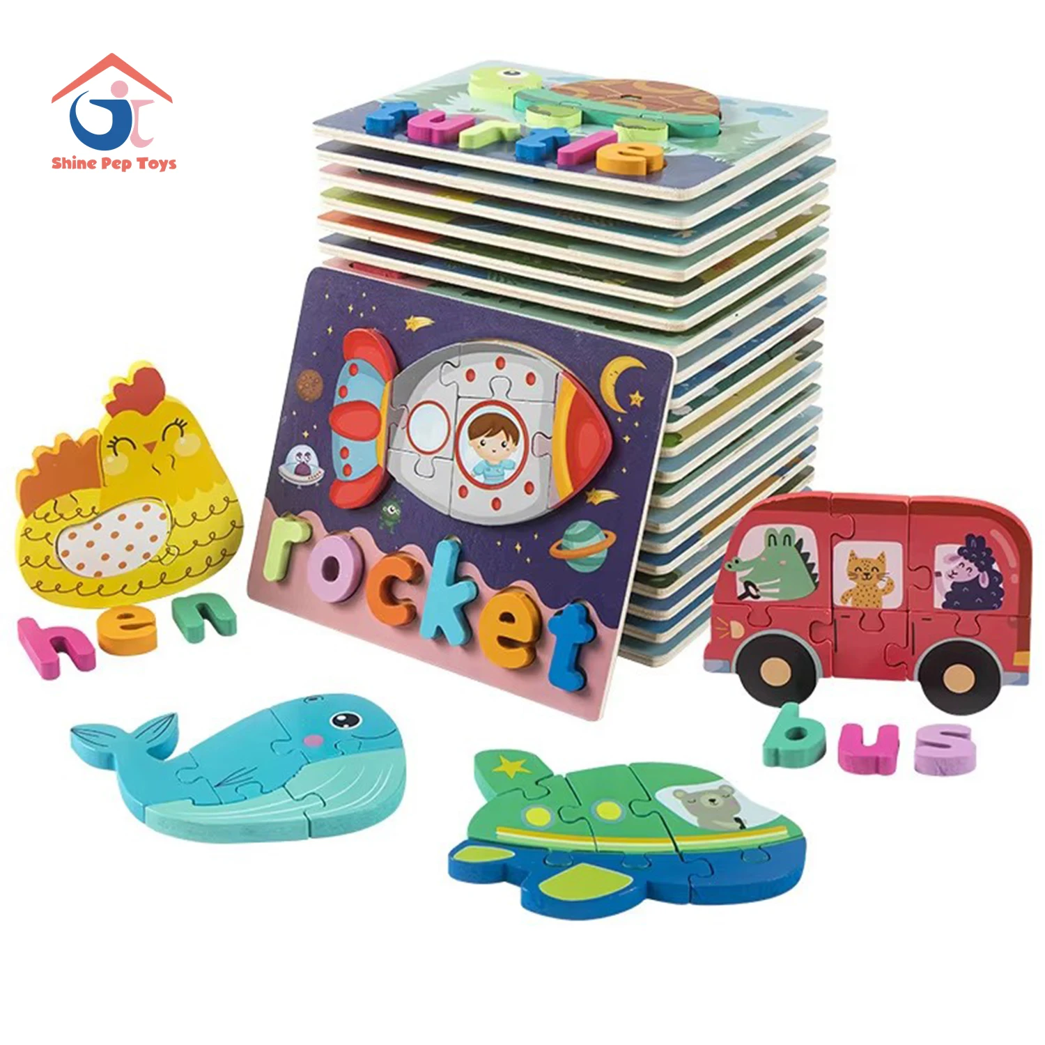 Children 3d Wood Puzzle 10 Designs Set Kids Cognitive Jigsaw Puzzle ...