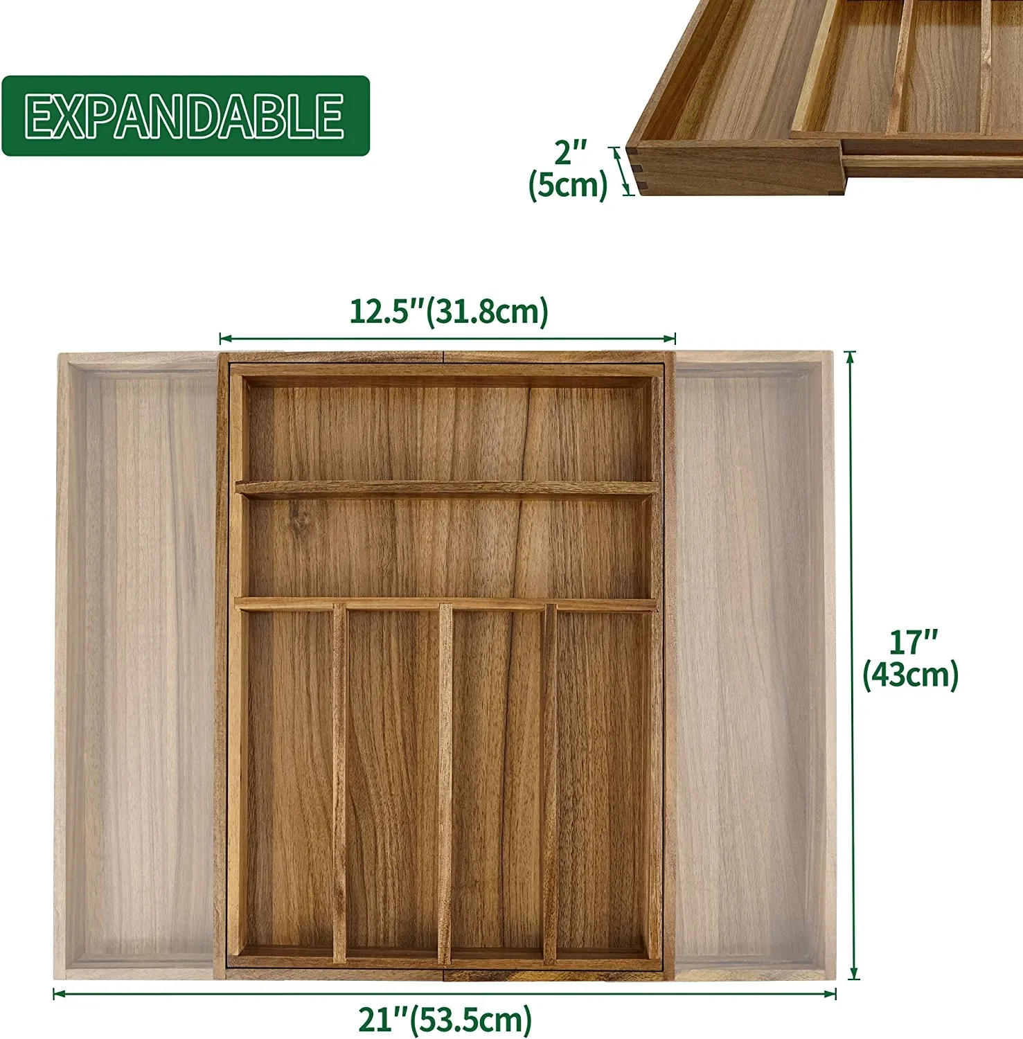 Adjustable and Expandable Acacia Wood Cutlery Tray Cutlery Drawer ...