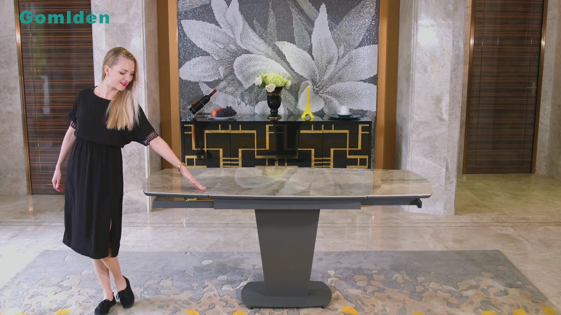 Modern Luxury Dining Room Sets Rotatable Extending Dining Table For ...