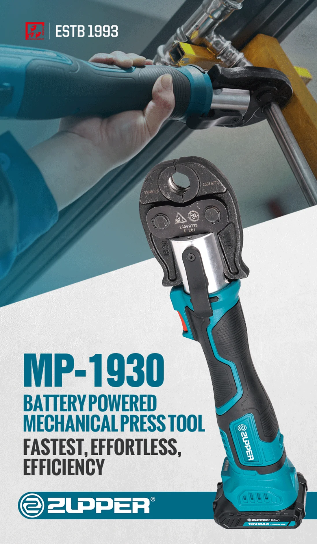 ZUPPER MP-1930 Alicate Prensa Para Pex Cordless Battery Pipe Press Tool