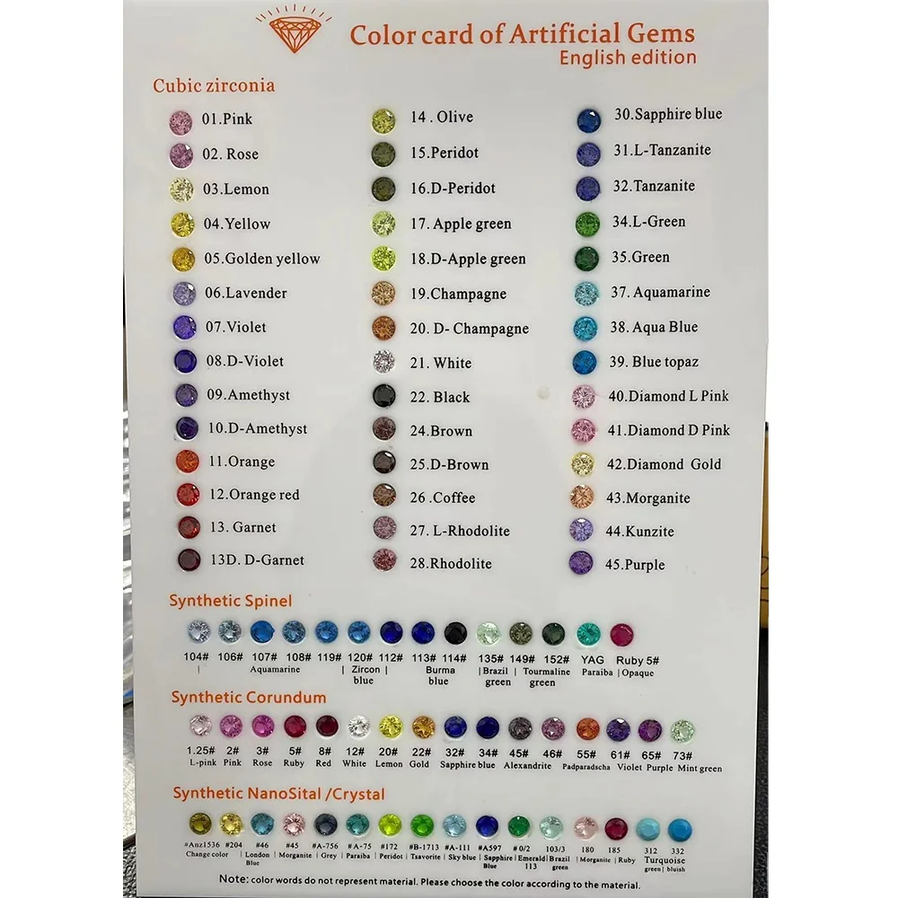 Color card of artificial gems ,Multi-coloured gemstone chart,cubic ...