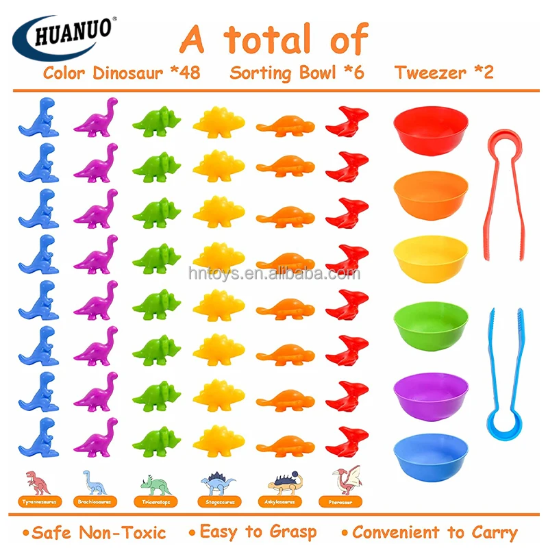 Counting Dinosaurs Toys Matching Game for Kids with Sorting Bowls ...