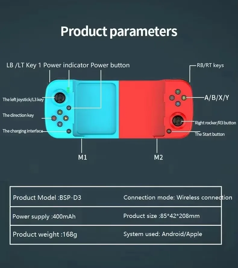D3 Ergonomic Wireless Mobile Gaming Controller Universal Android PC ...