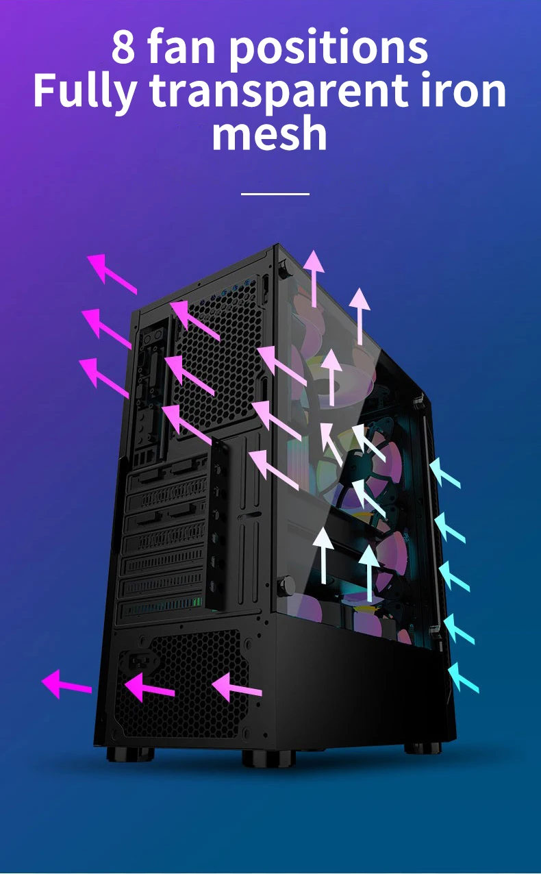 Full Tower Gaming Desktop Case with Tempered Glass & RGB