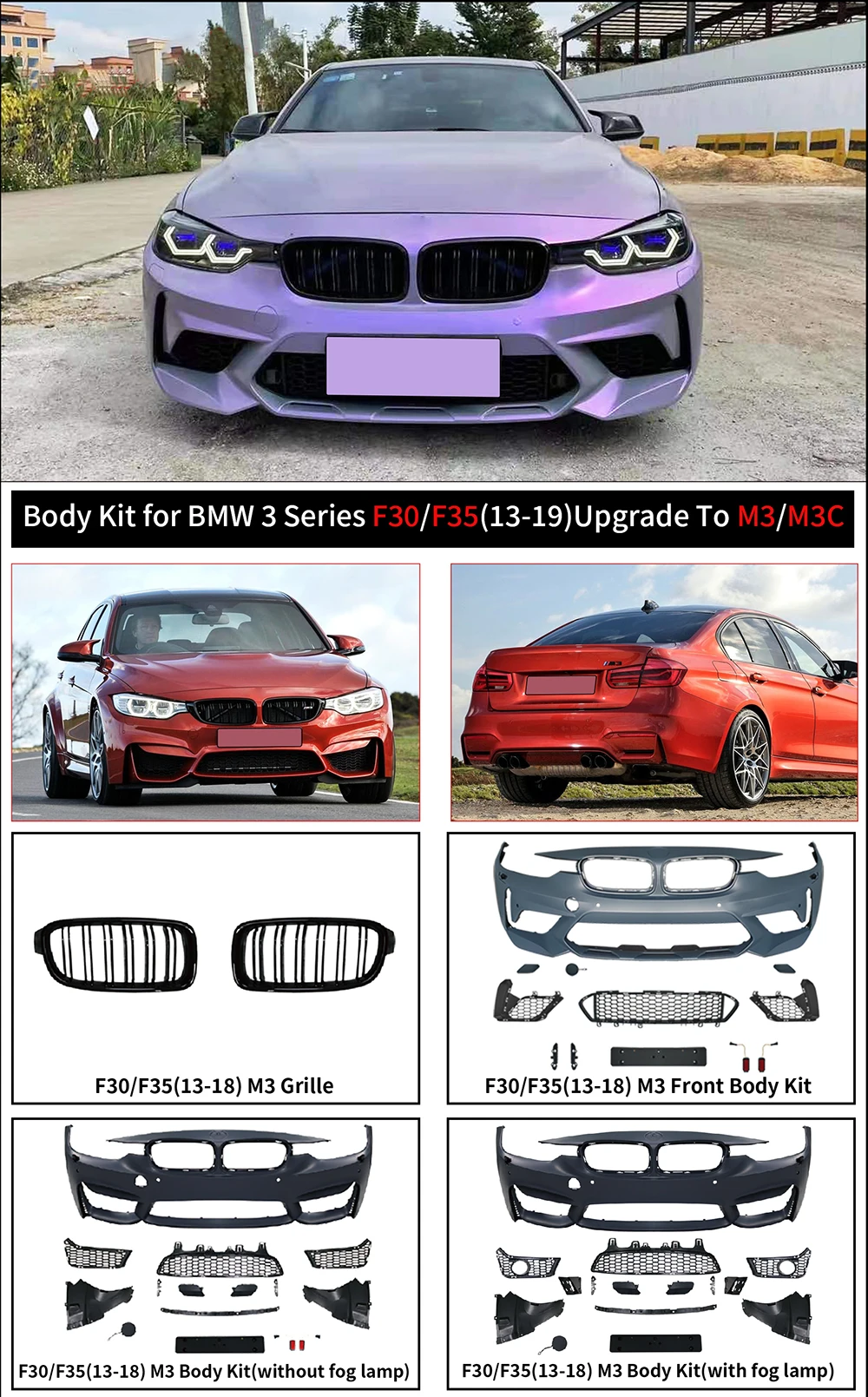 Auto Car Full Set M3 Conversion Facelift Rear Front Bumper Bodykit Body ...