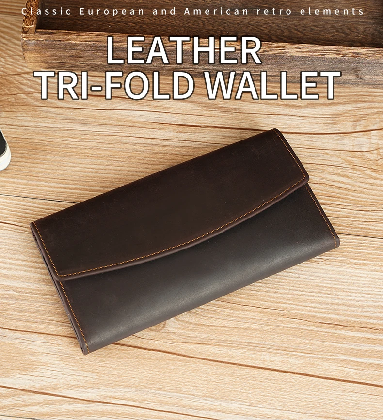 Tiding Custom Brown Vintage Cowhide Clutch Bag Men Long Genuine Leather ...