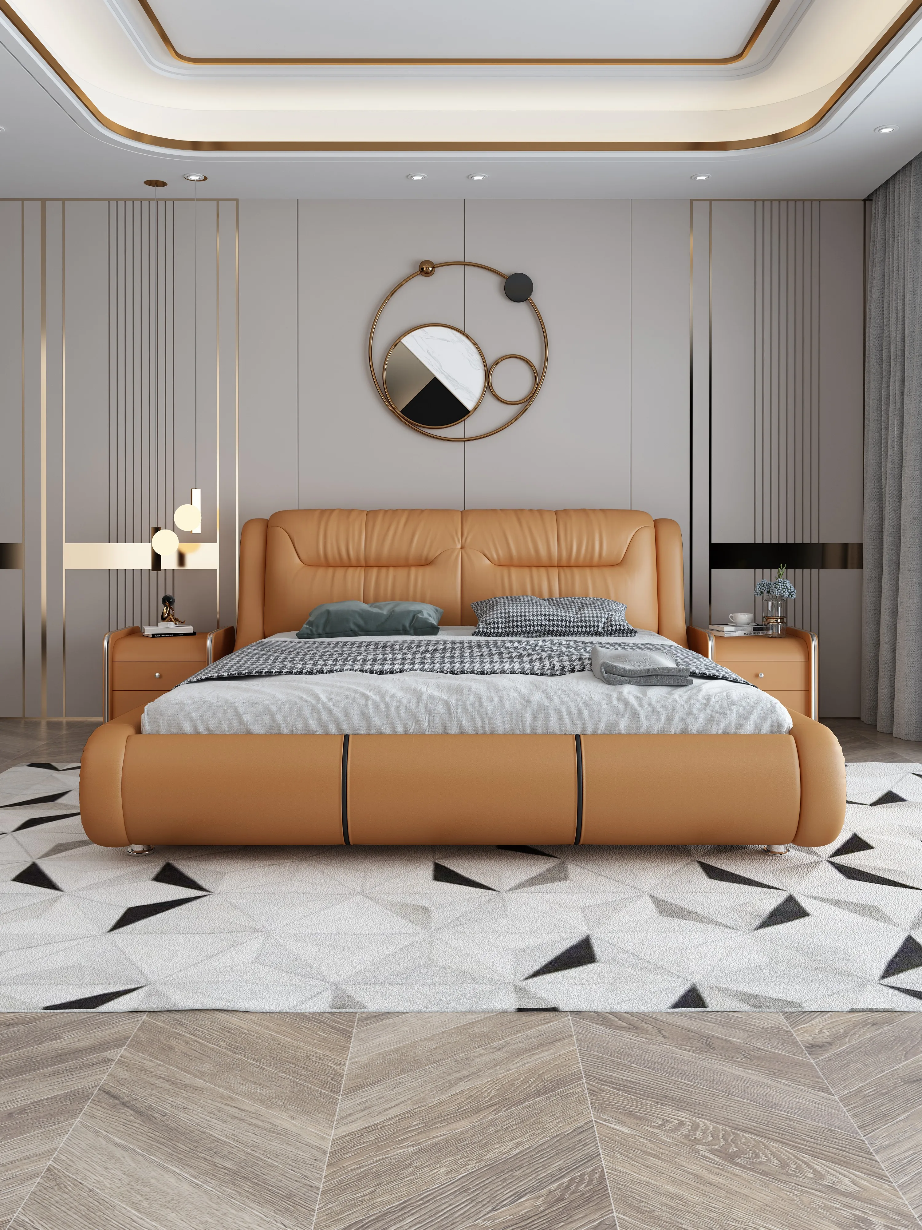 Elande Modern Upholstered Leather Bed Queen and King Size Bed With Soft ...