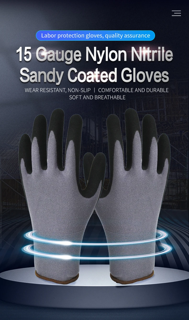 Good Flex 15 Gauge Nylon Spandex Palm Coated Sandy Nitrile Work Safety ...