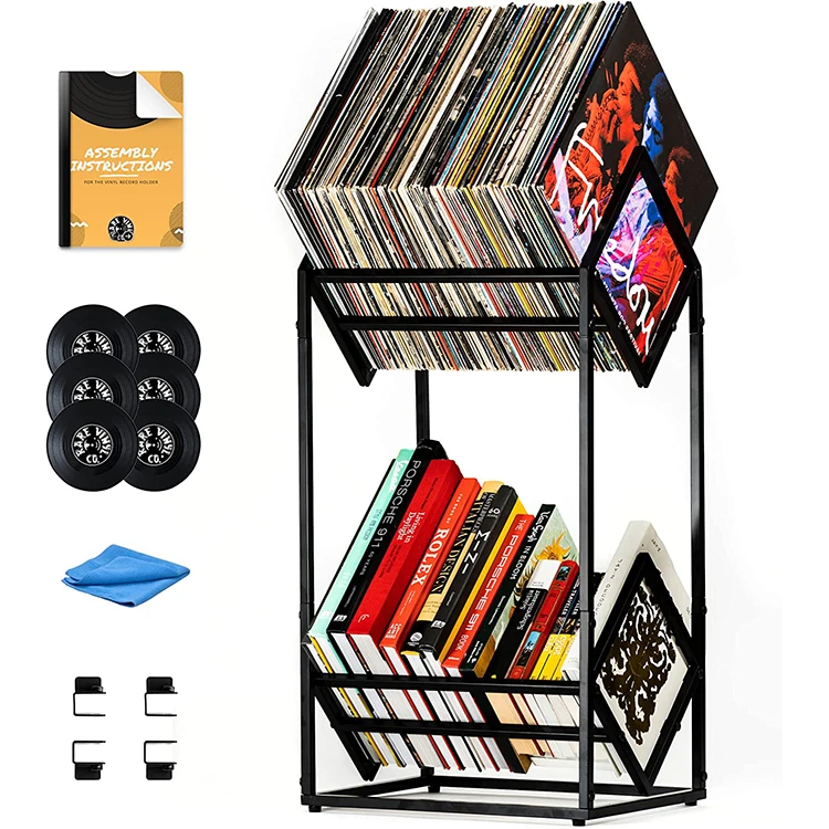 JH-Mech Heavy Duty Rack for Albums Holds Two Tier Adjustable Width ...