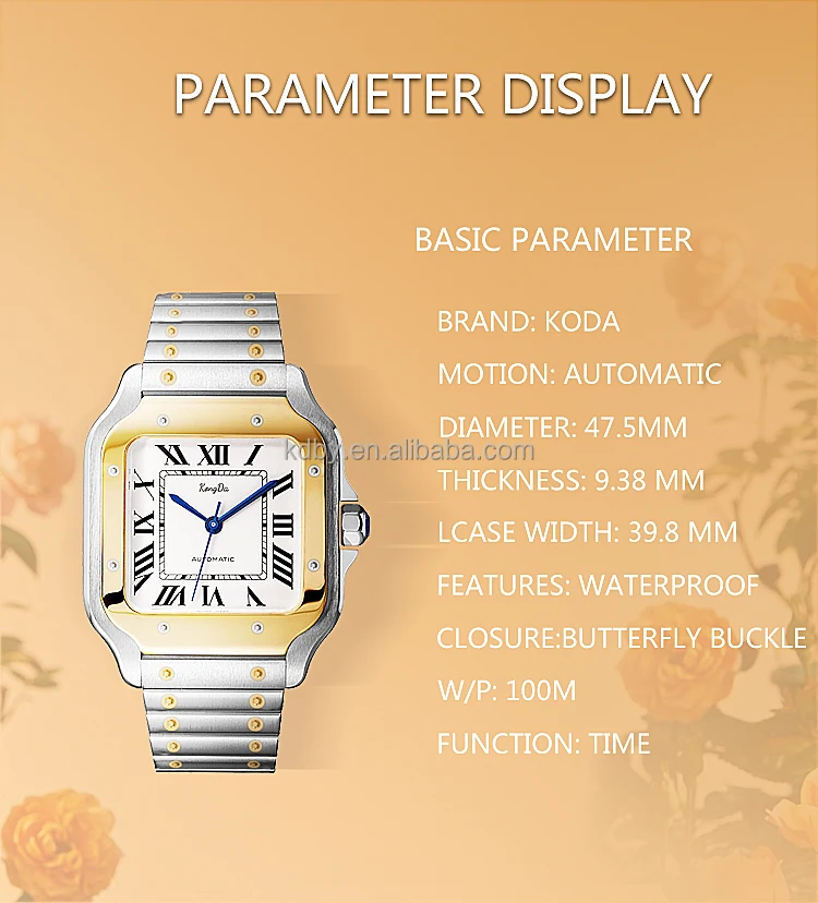 Luxury Automatic Date Square Wrist Watches For Men Full Screw Stainless ...