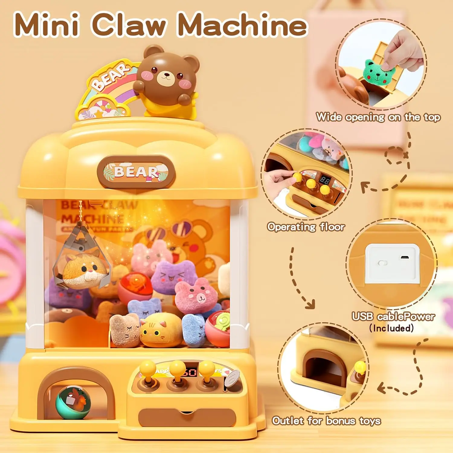 Bear Mini Small Toy Claw Machine Game Toys Plush Candy Vending Grabber ...
