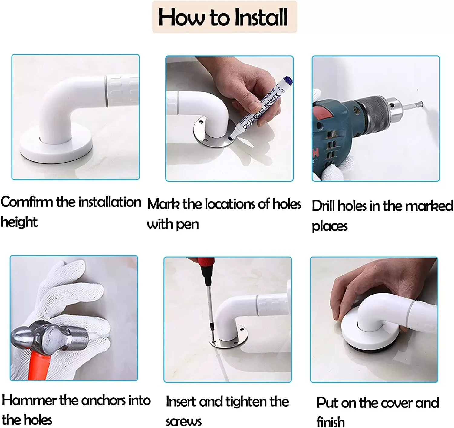 Plastic Straight Grab Rails Hand Rails Anti-slip Shower Handle Handicap ...