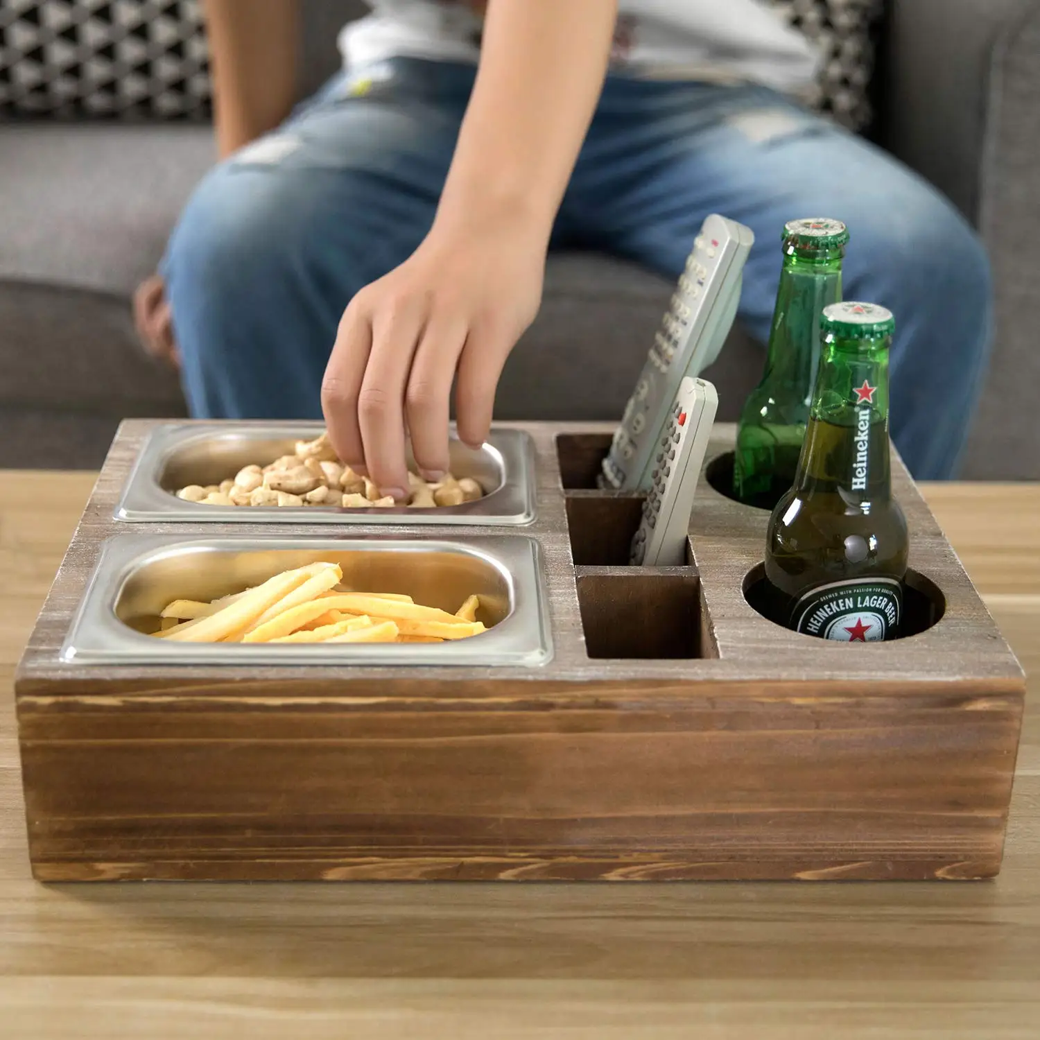 Wood Sofa Couch Snacks Caddy - Modern & Functional Design