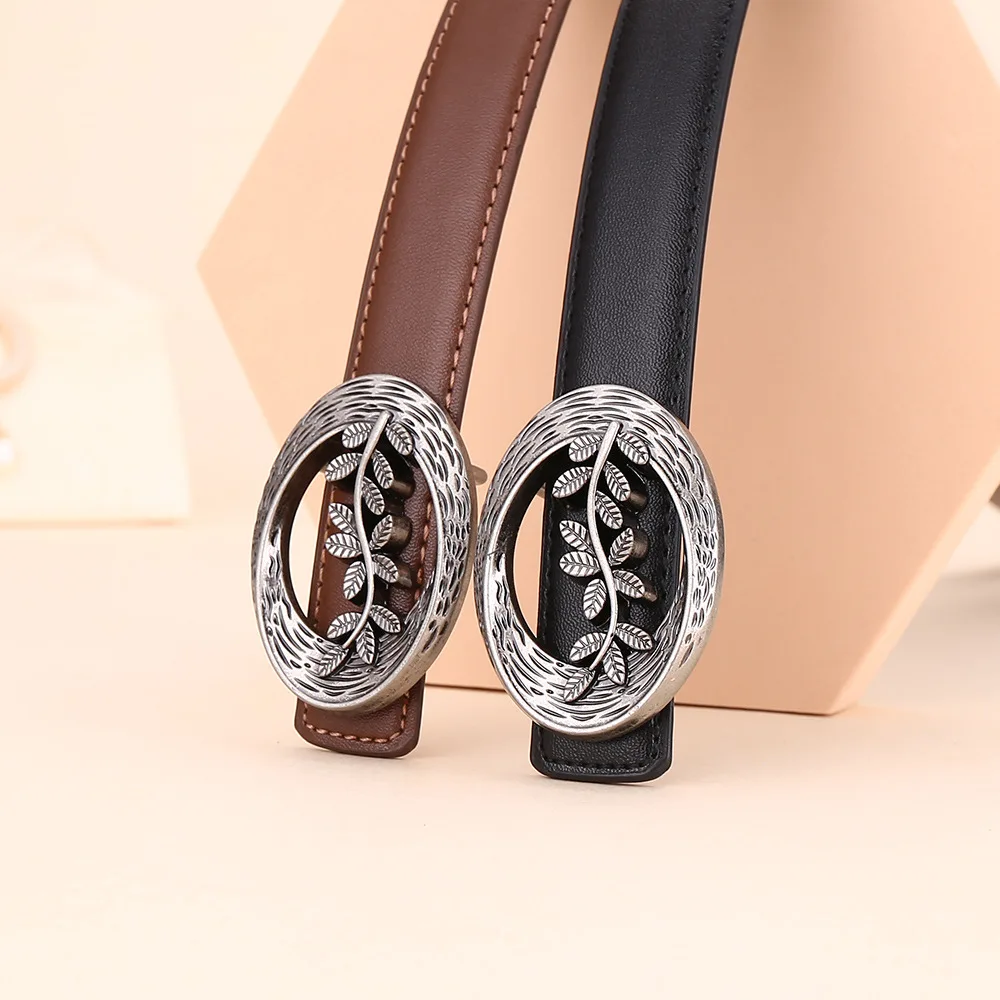 Newest Designs Gold Diamond Buckle Genuine Leather Thin Belt Female ...