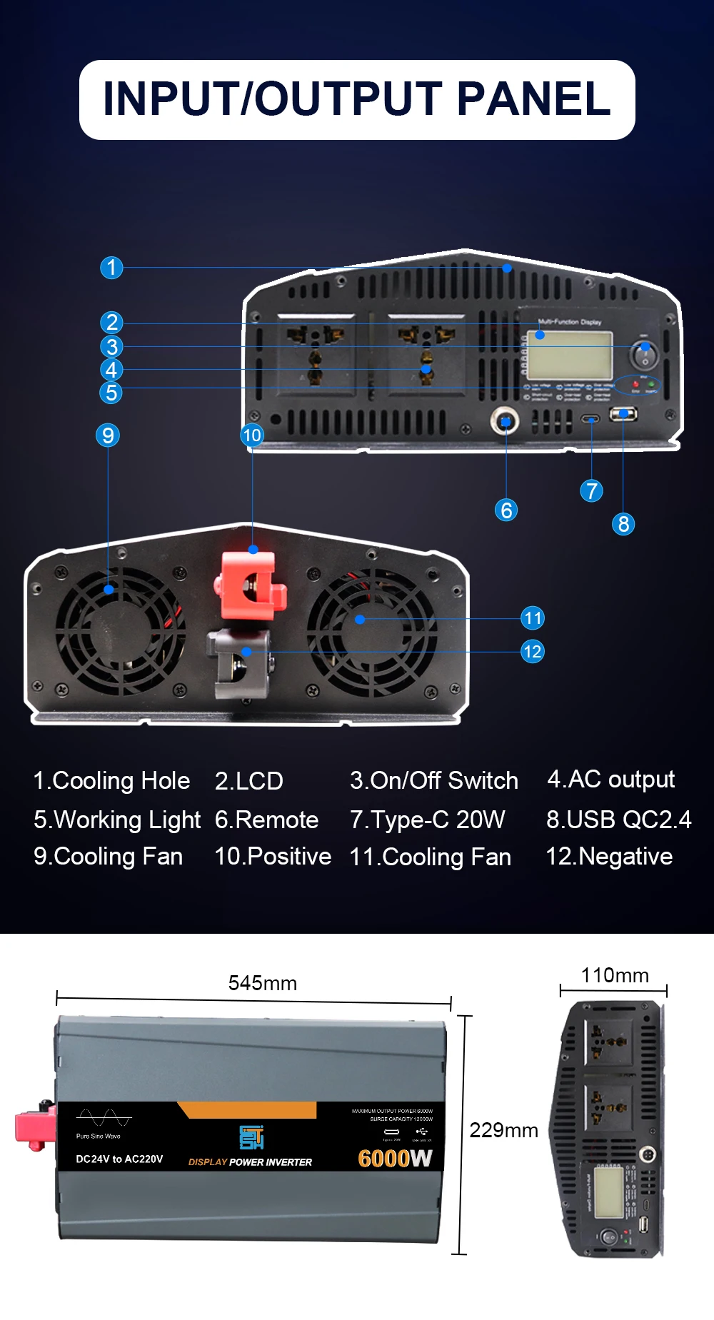 6kw Dc to Ac Battery Charger - Pure Sine Wave Inverter