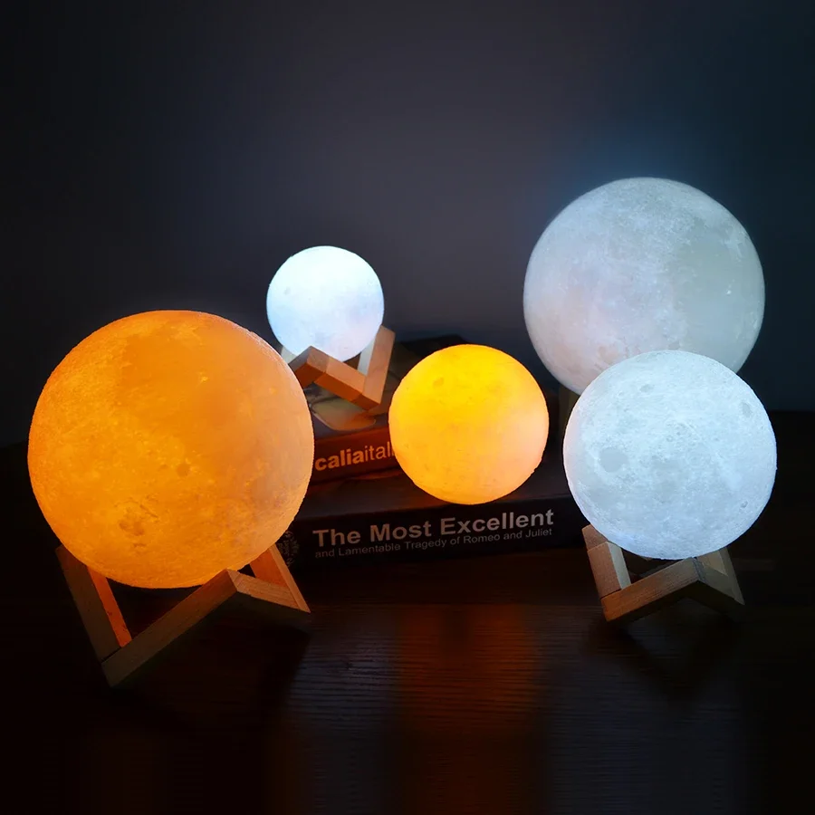 Dropship 3D Print Rechargeable Moon Lamp LED Night Light Creative Touch ...