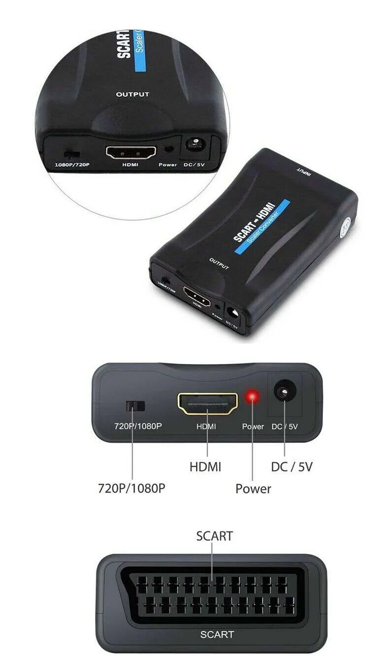 SCART to HDMI Converter SCART Input HDMI Output Adapter Composite Video ...
