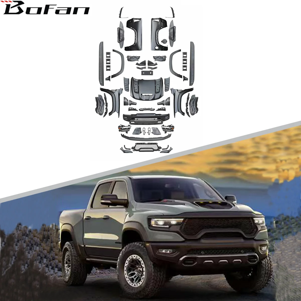 Car Body Kit Front Bumper Ram 1500 Upgrade TRX T-Rex Body Kit for Dodge ...