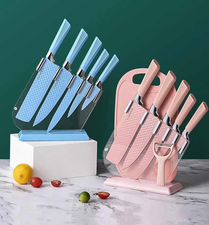 New Forged Non-stick Coating Pink Kitchen Knife Set Meat Steak Cutter ...