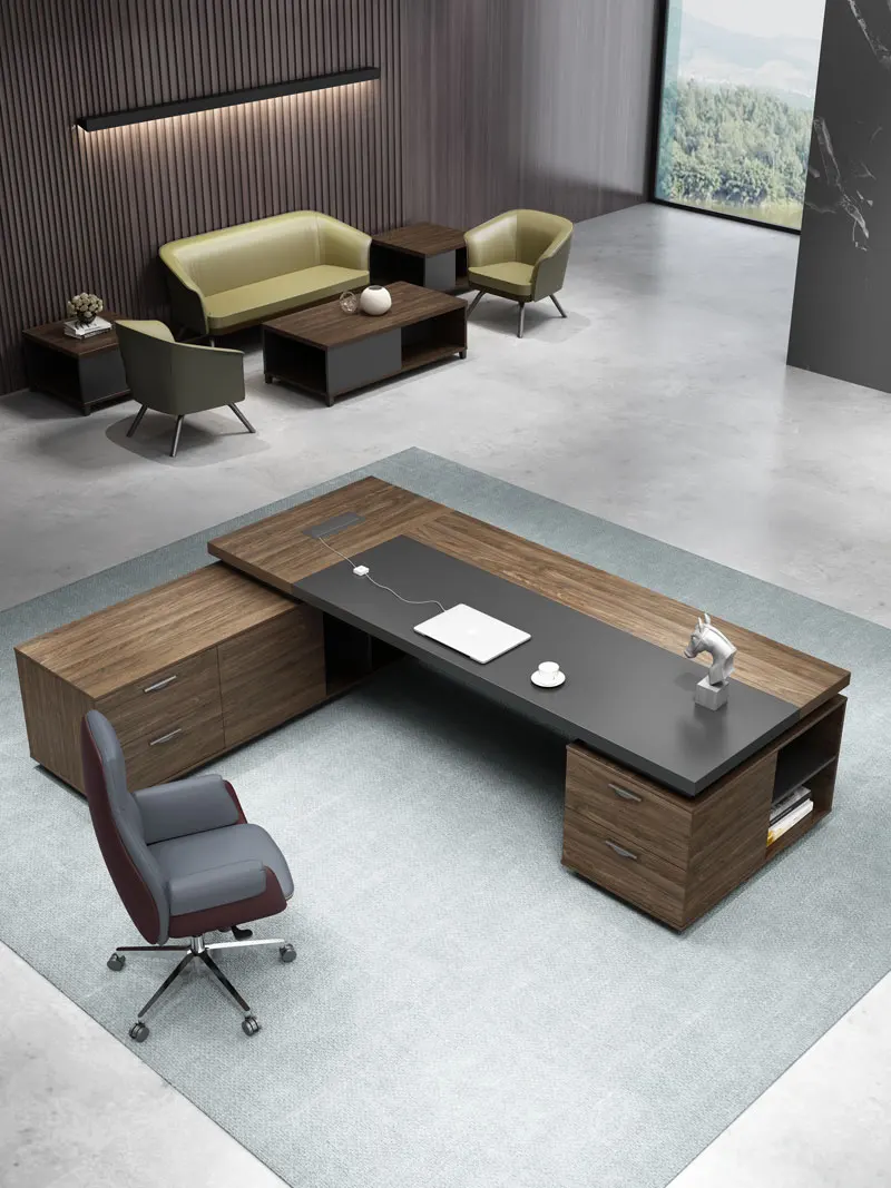 Contemporary Industrial Office Desk Table Manager Executive Wooden ...