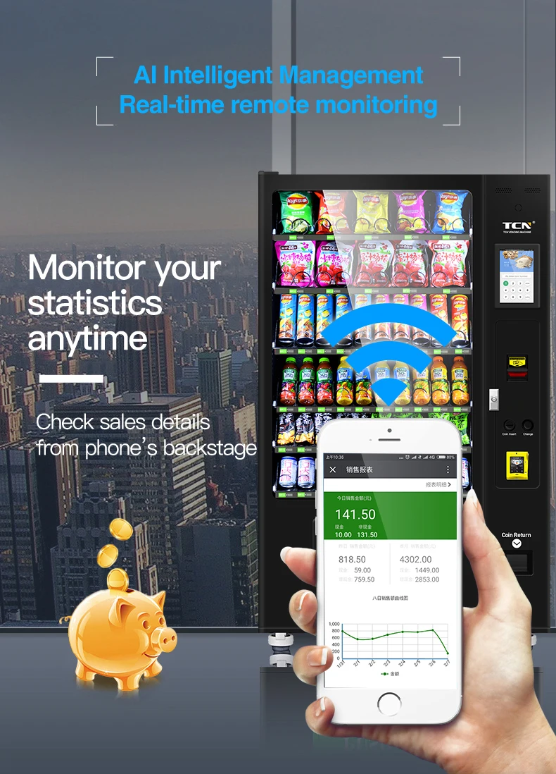 Tcn Self Touch Screen Drink Snack Vending Machine Usa Banknote Vending ...