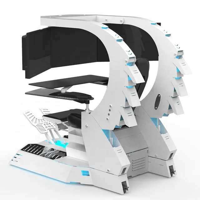 Highback Gaming Workstation Cockpit Chair with Speakers for 3 Monitors ...