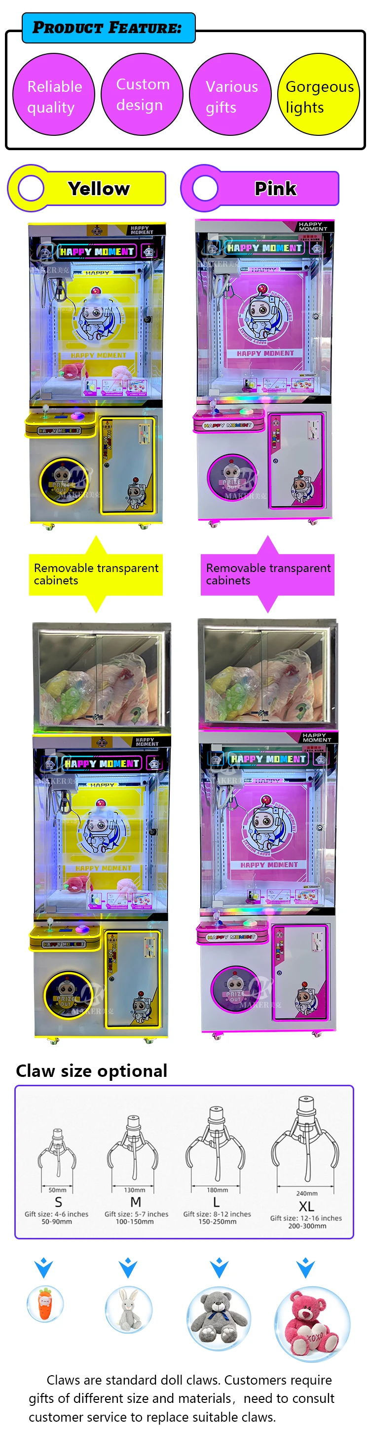 MAKER Grab Plush Doll/Toy Doll Machine Metal Coin Operated Games Arcade ...