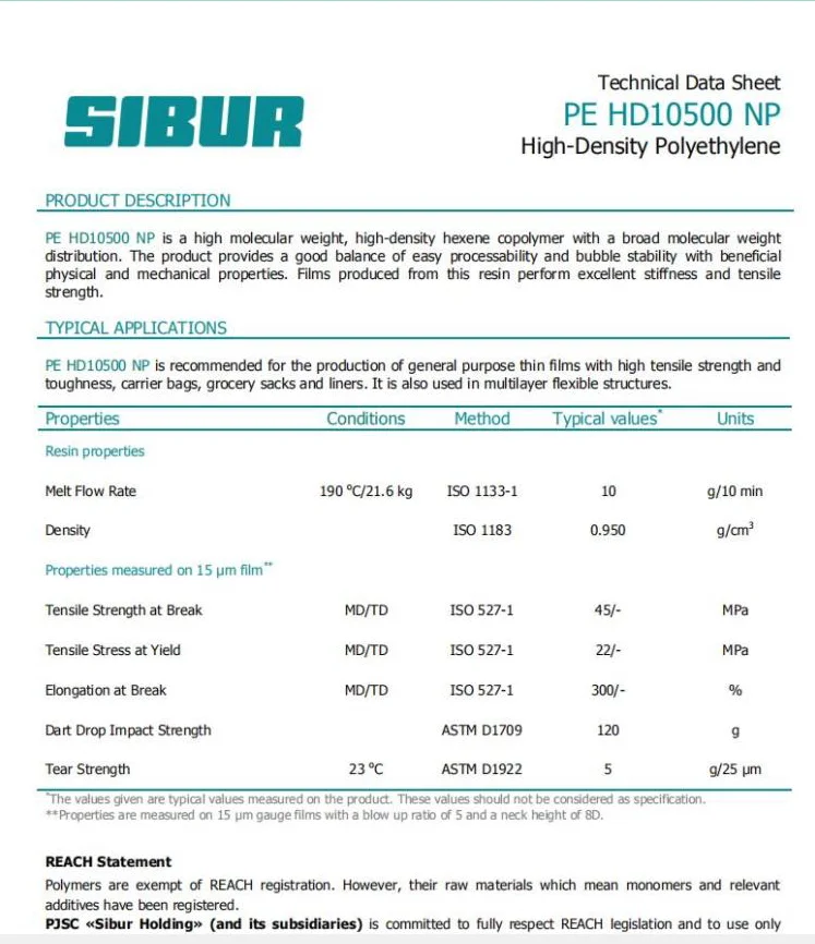 HDPE Granules VIRGIN SIBUR HDPE 10500FE - FILM HDPE