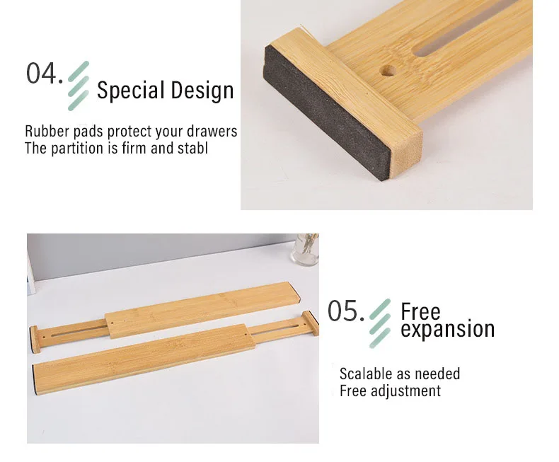 Custom Logo Spring Design Adjustable Bamboo Drawer Divider Kitchen ...
