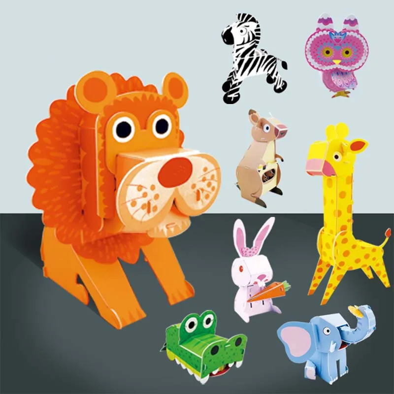 Diy Assembled Cartoon Animal Theme 3d Paper Puzzle Toys Educational ...