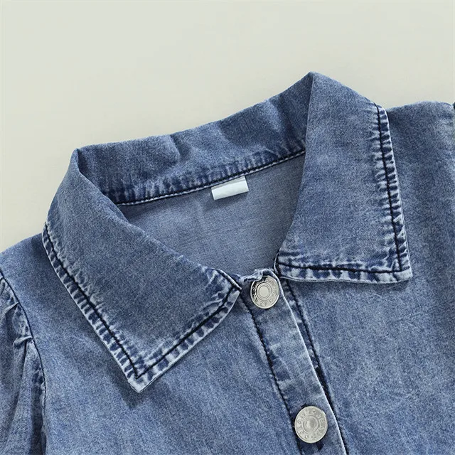 1pcs Custom Logo Rts Spring Autumn Baby Infant Clothes Long Sleeve Button Up Kids Girls Denim ...