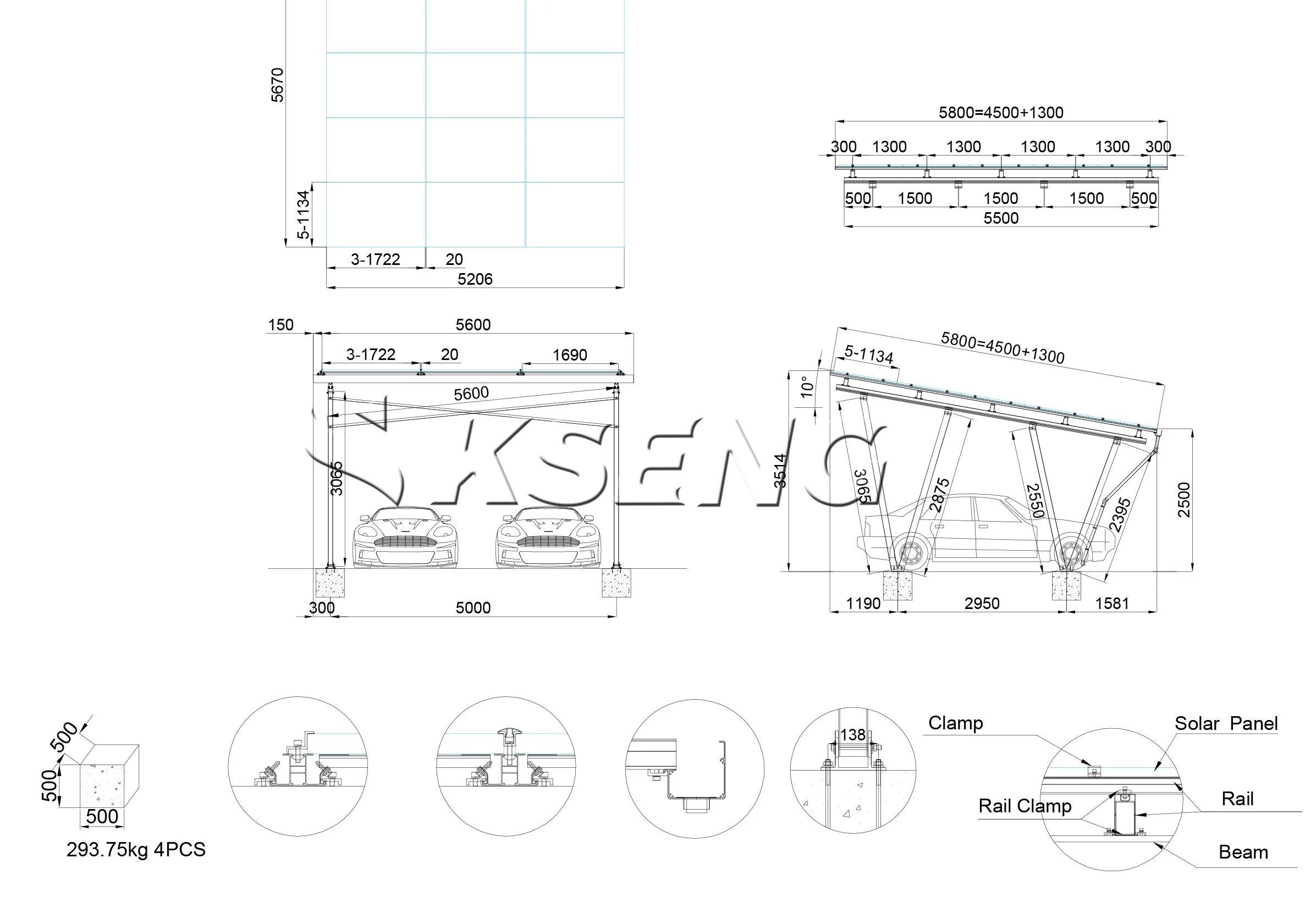 Kseng 10KW 20 KW Soar Carport Mounting System Solar Carport Structure ...