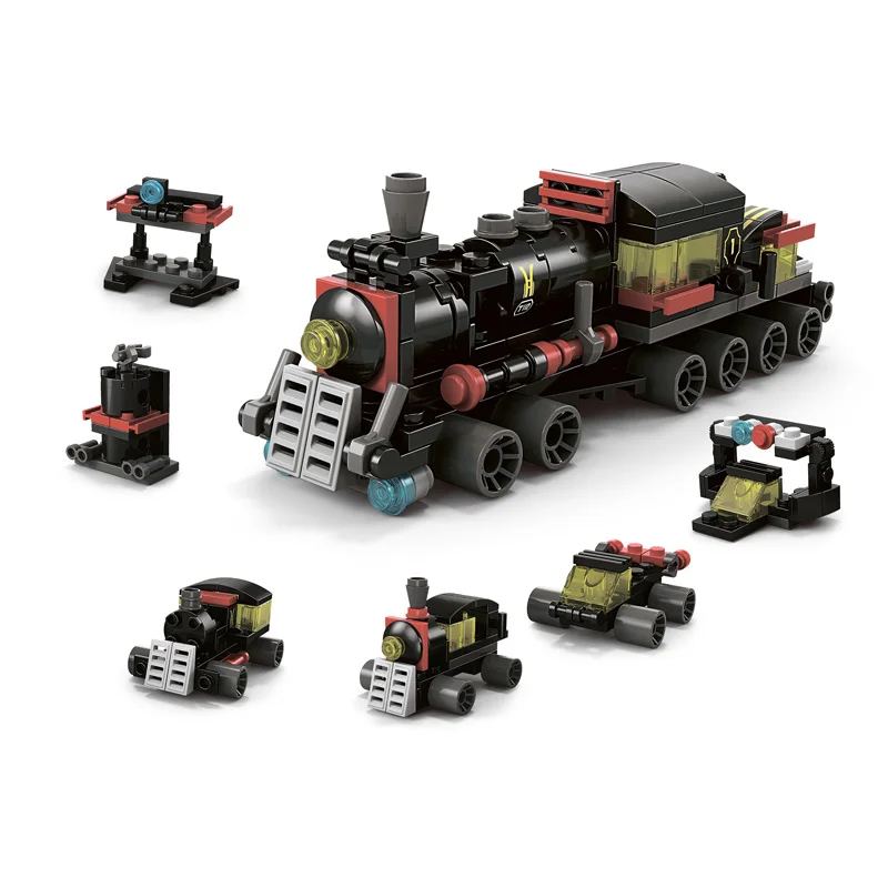 Diy 6-in-1 Train Building Block Set Mini Steam Engine Assemble ...