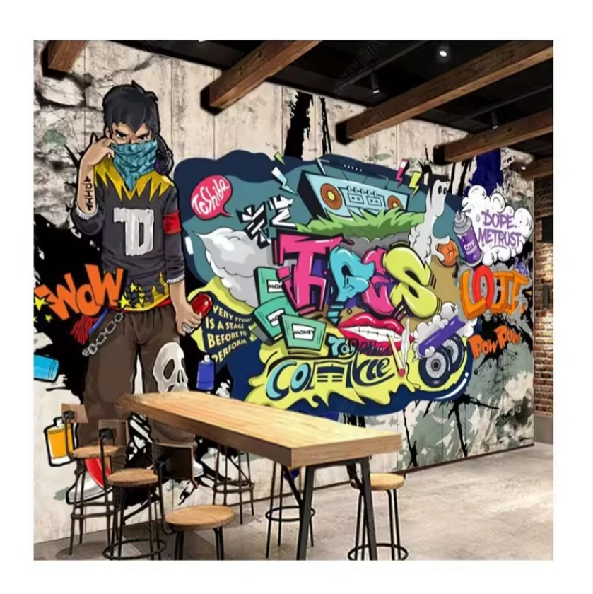 Mural Retro Nostalgic Graffiti 3d Wallpaper Bar Dining Home Decor ...