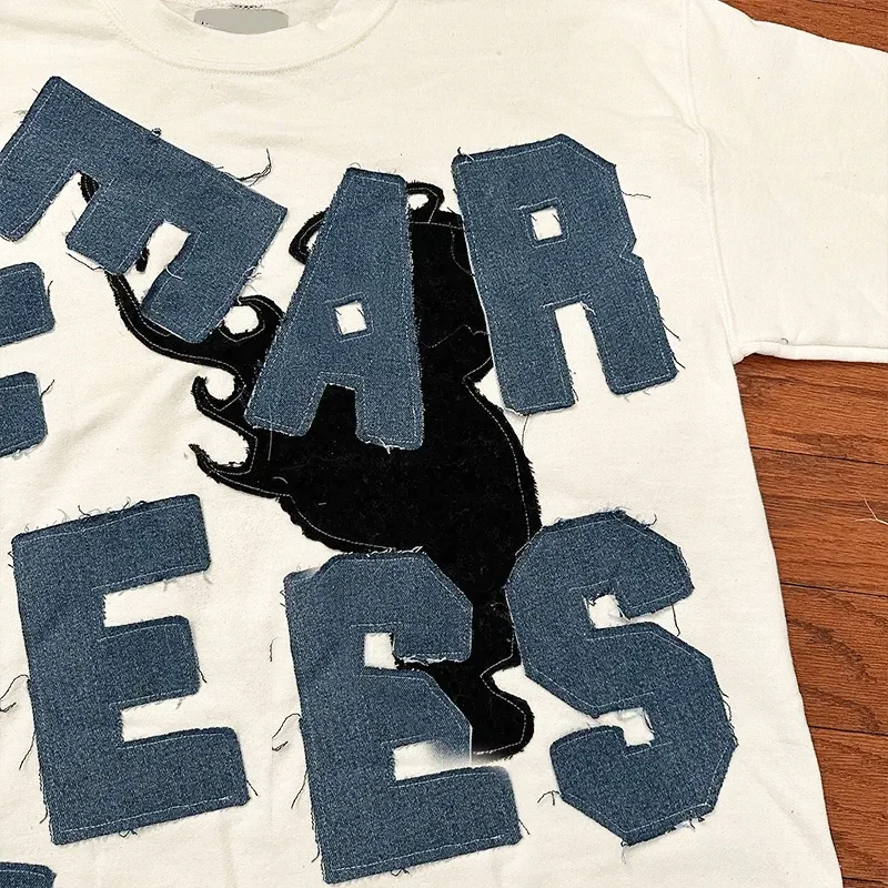 Custom Applique Embroidery Logo Drop Shoulder Heavyweight Distressed ...