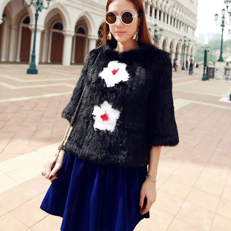YR128 China Fur Factory Top Quality Hand knitted Coat Women Flower Fur ...