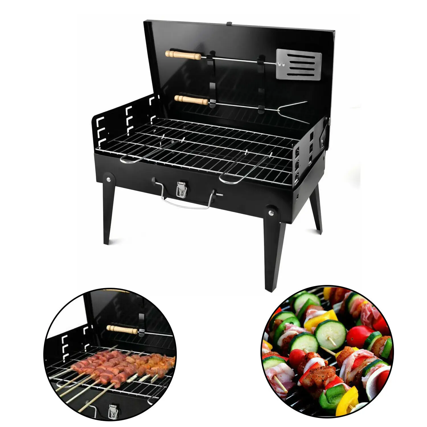 Folding Portable Barbecue Charcoal Grill Desk Tabletop Stainless Steel ...