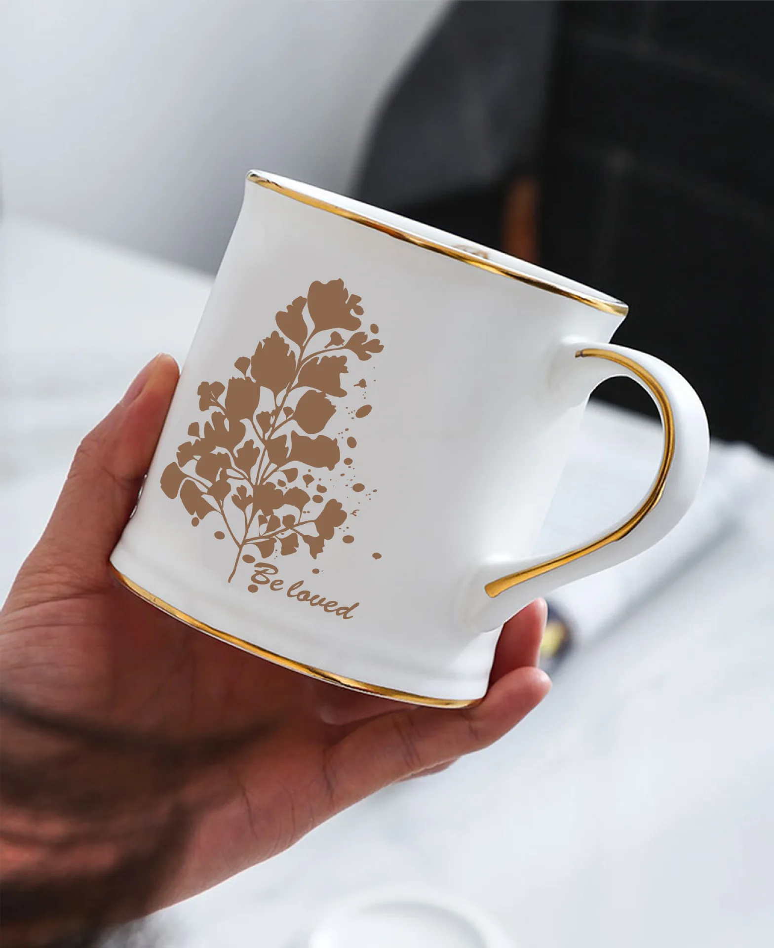 Custom Gold Rim Coffee Mug Nordic Ceramic Cafe Mug With Gift Box - Buy ...